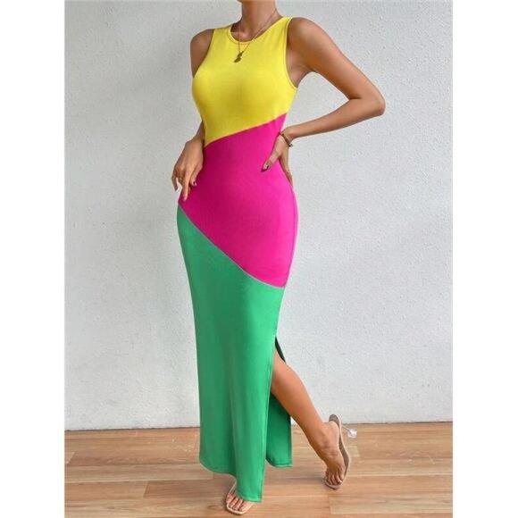A Classy Chic Boutique | Dresses | Colorblock Split Thigh Tank Dress ...
